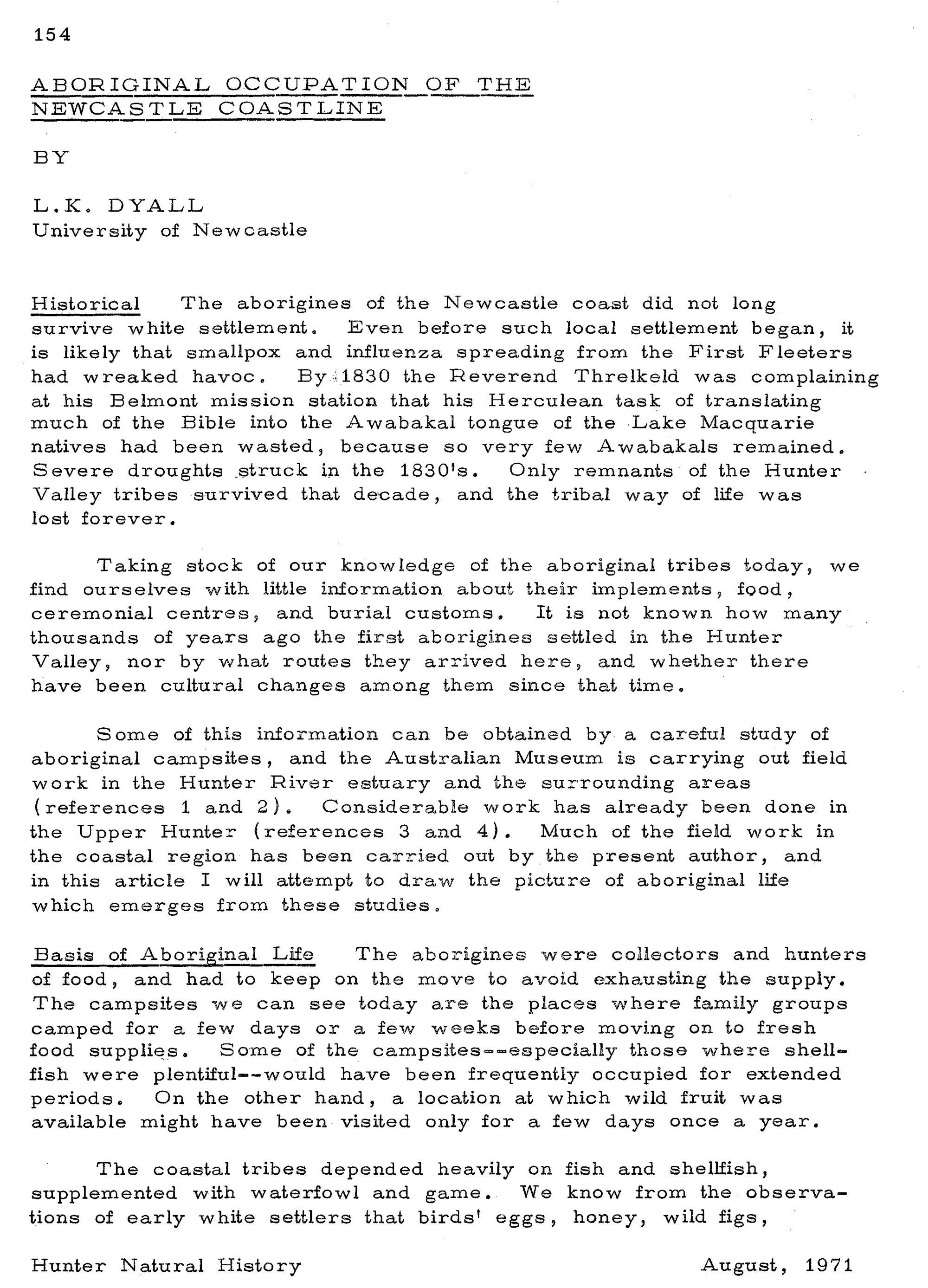 Aboriginal occupation of the Newcastle coastline | Living Histories