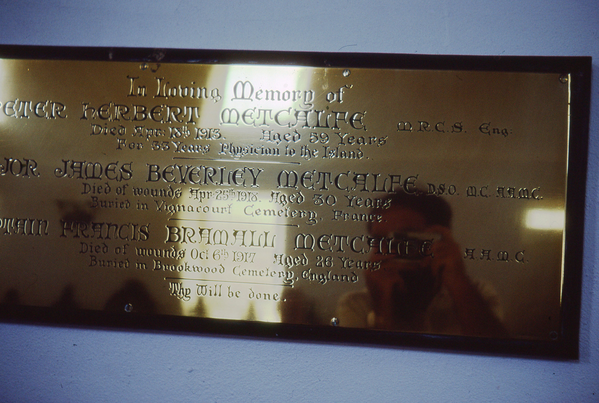 Memorial Plaque for Peter Herbert Metcalfe, Major James Beverley ...