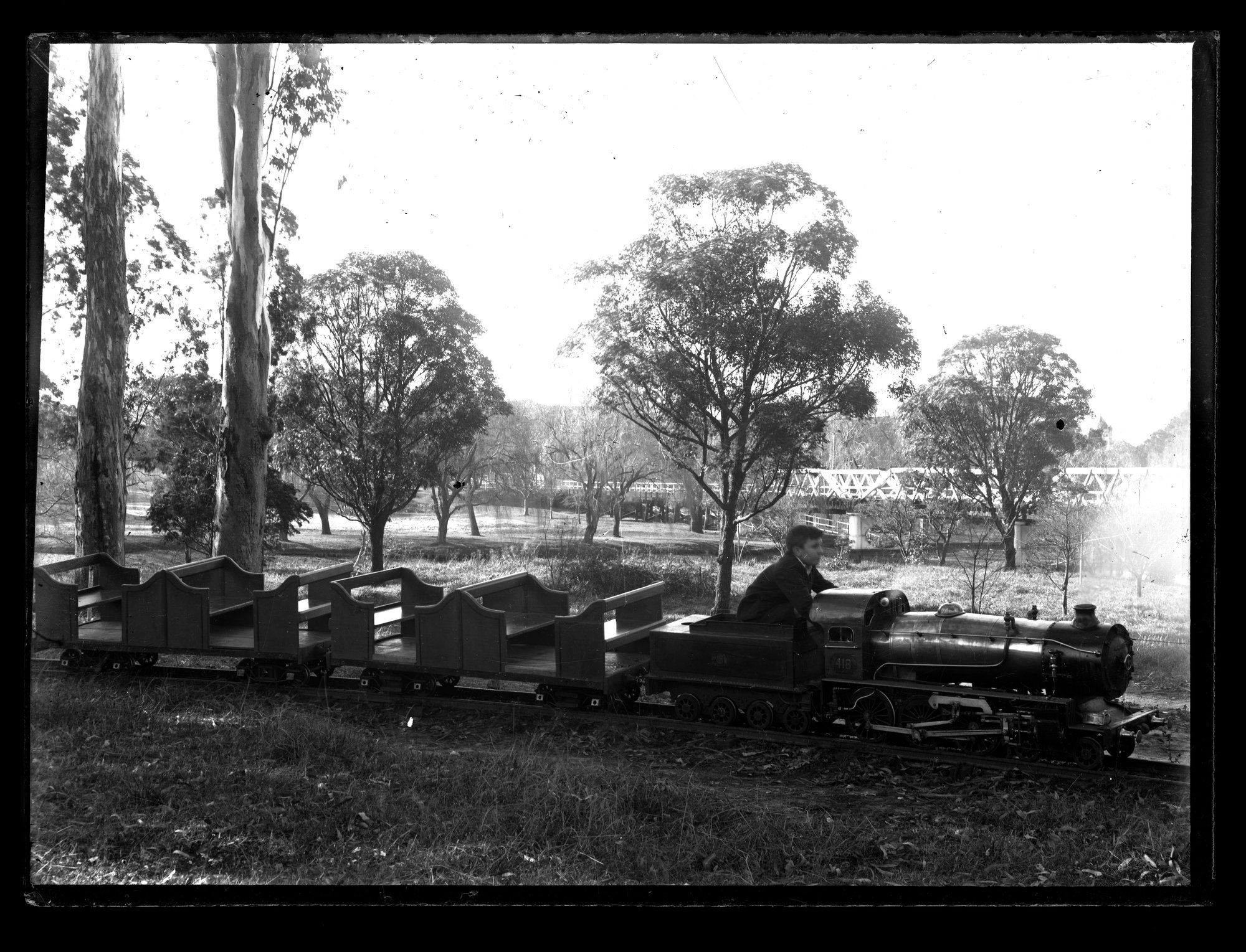 Parramatta Park. Circa 1934-6 Keith George Goldthorpe driving miniature ...