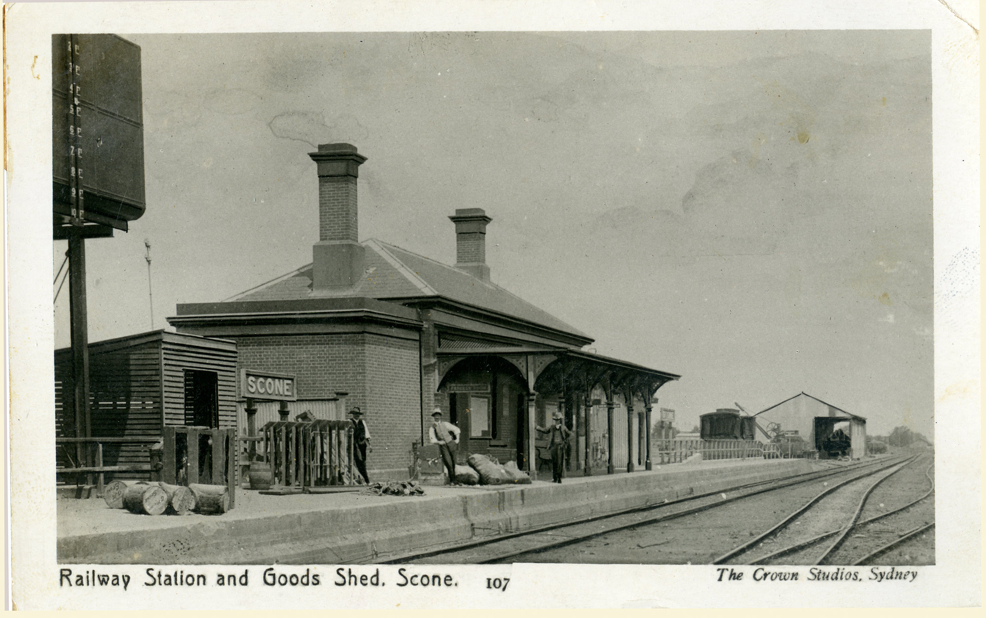 Railway Station and Goods Shed, Scone. Postcard sent to Mr F.R ...