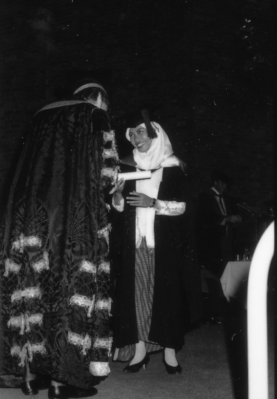 Chancellor, Elizabeth Evatt presents a graduate with her award in the ...