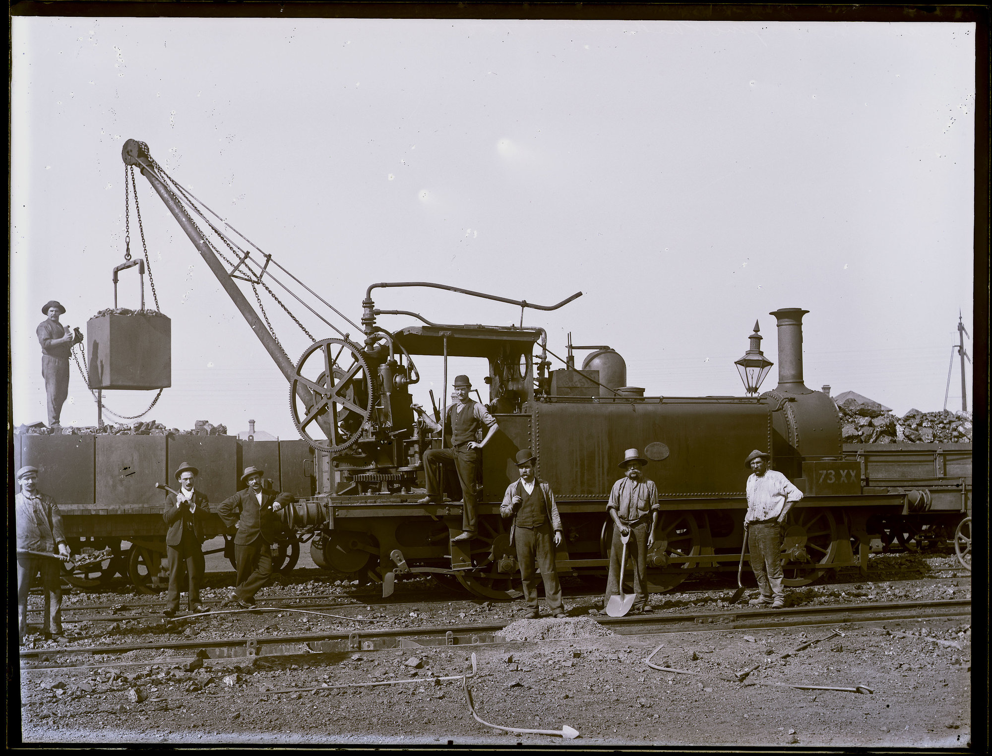 Locomotive 73 at Hamilton Engine Sheds, Hamilton, NSW, January 1900 ...