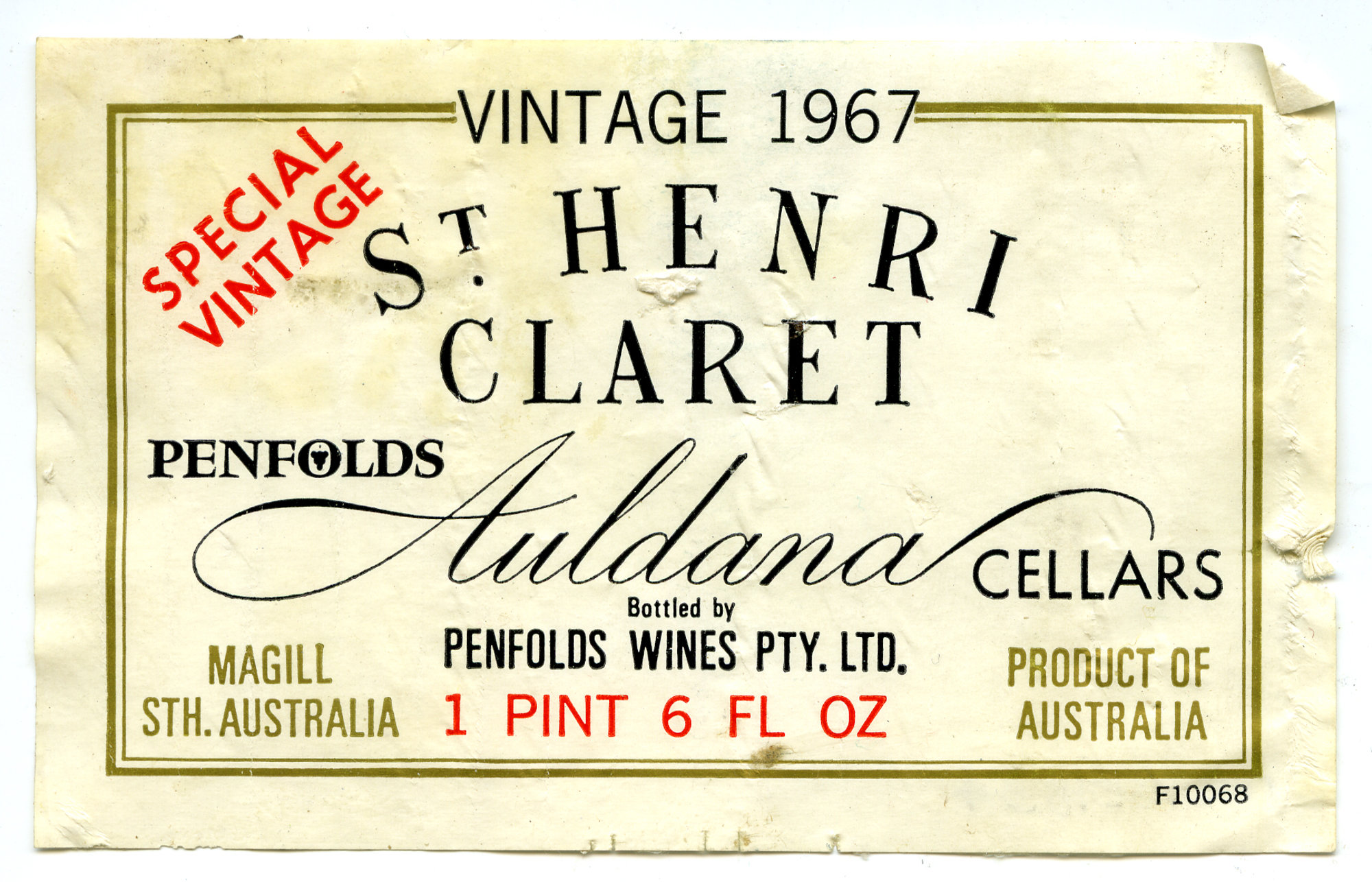 Penfolds St. Henri Claret Label (1967) | Living Histories