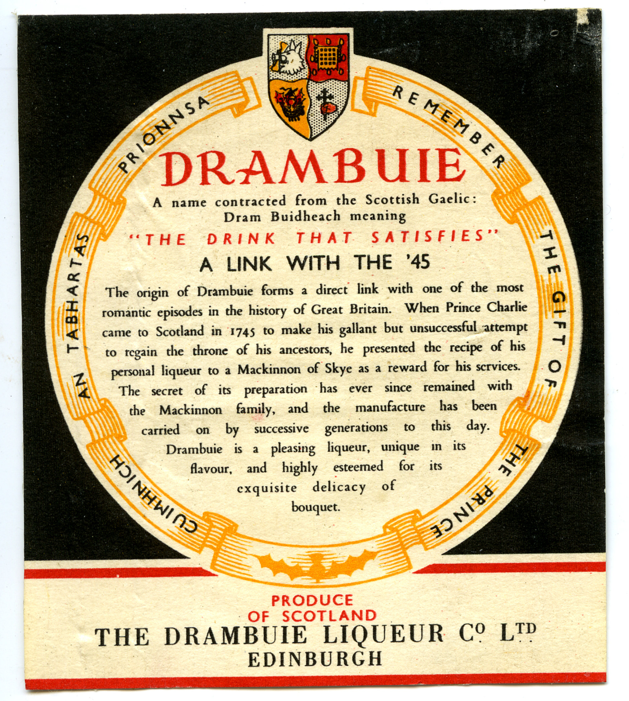 Drambuie liqueur Co. Ltd Drambuie Label [n.d.] | Living Histories
