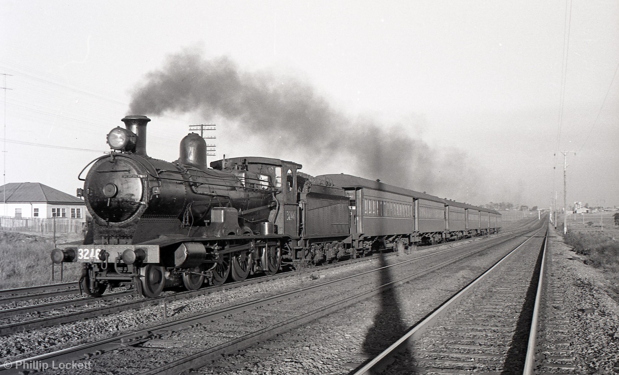 3246 on a Singleton passenger train at Thornton, NSW, July 1970 ...