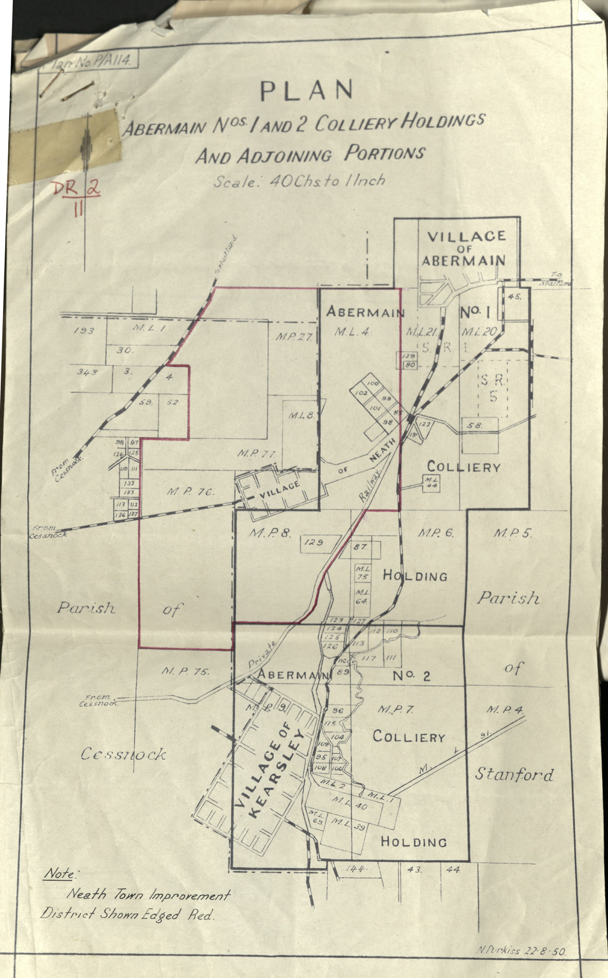 Plan : Abermain Nos. 1 and 2 Collieries, 22 August 1950 | Living Histories