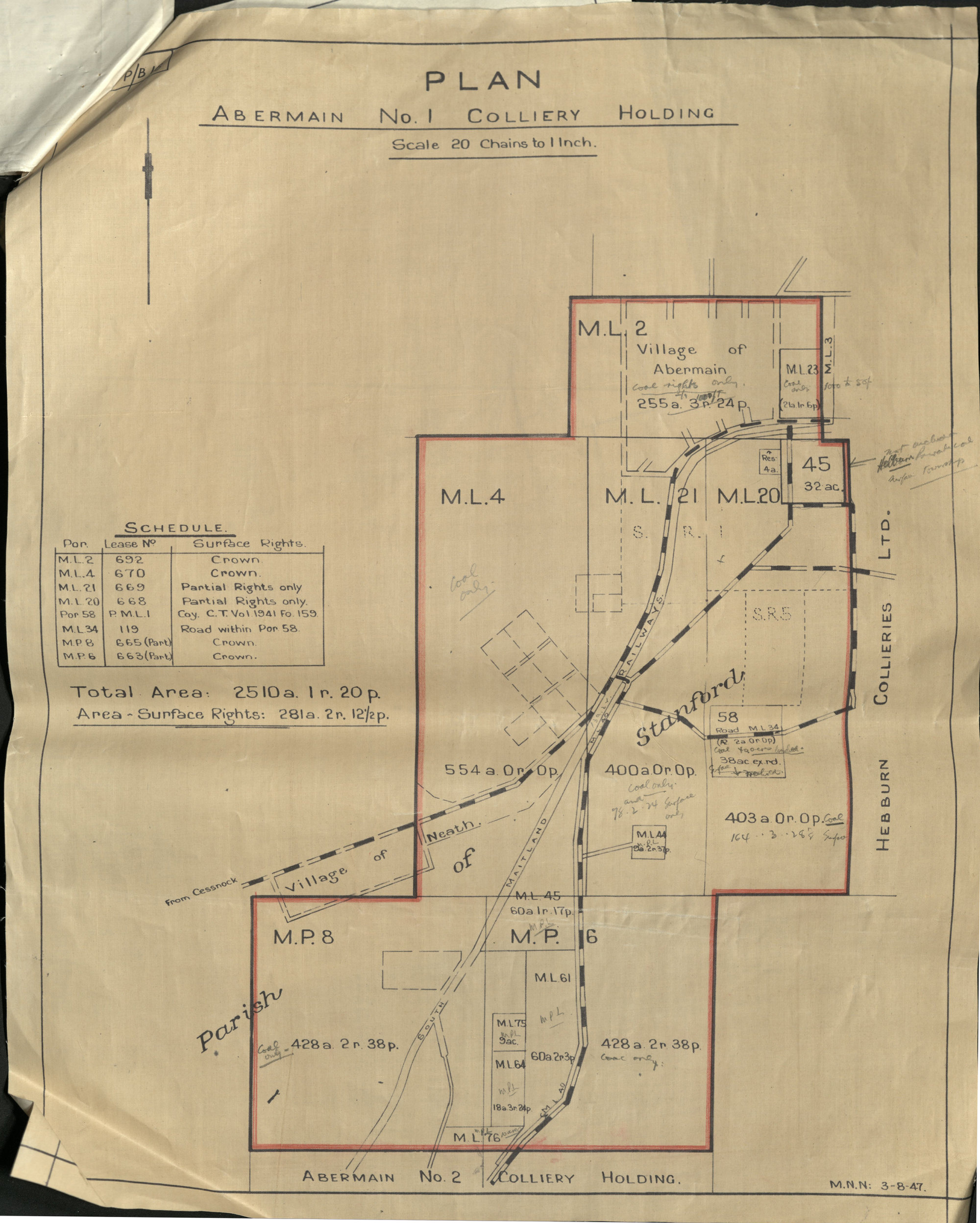 Plan : Abermain No. 1 Colliery, NSW, 03 August 1947 | Living Histories