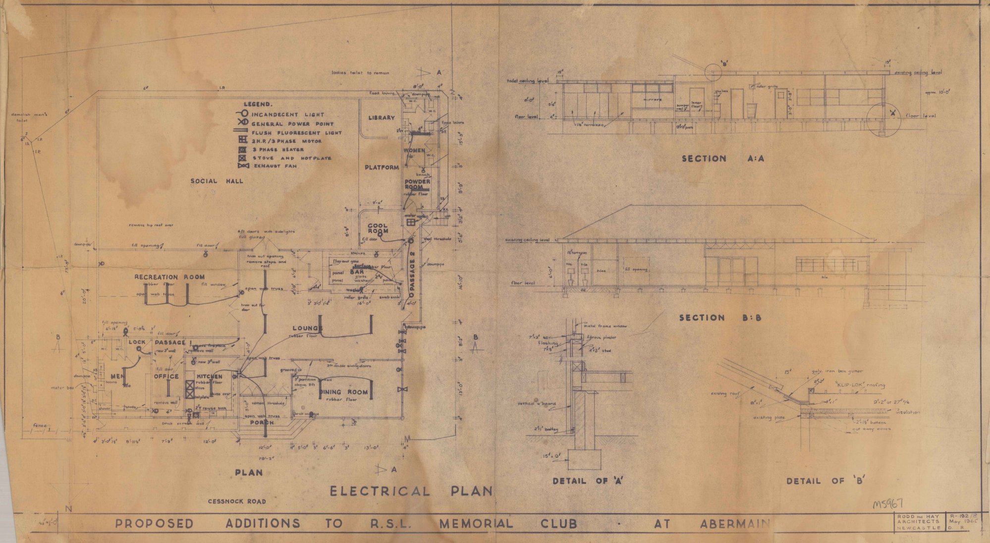Sketch of extensions to the RSL Memorial Club, Cessnock Road, Abermain ...