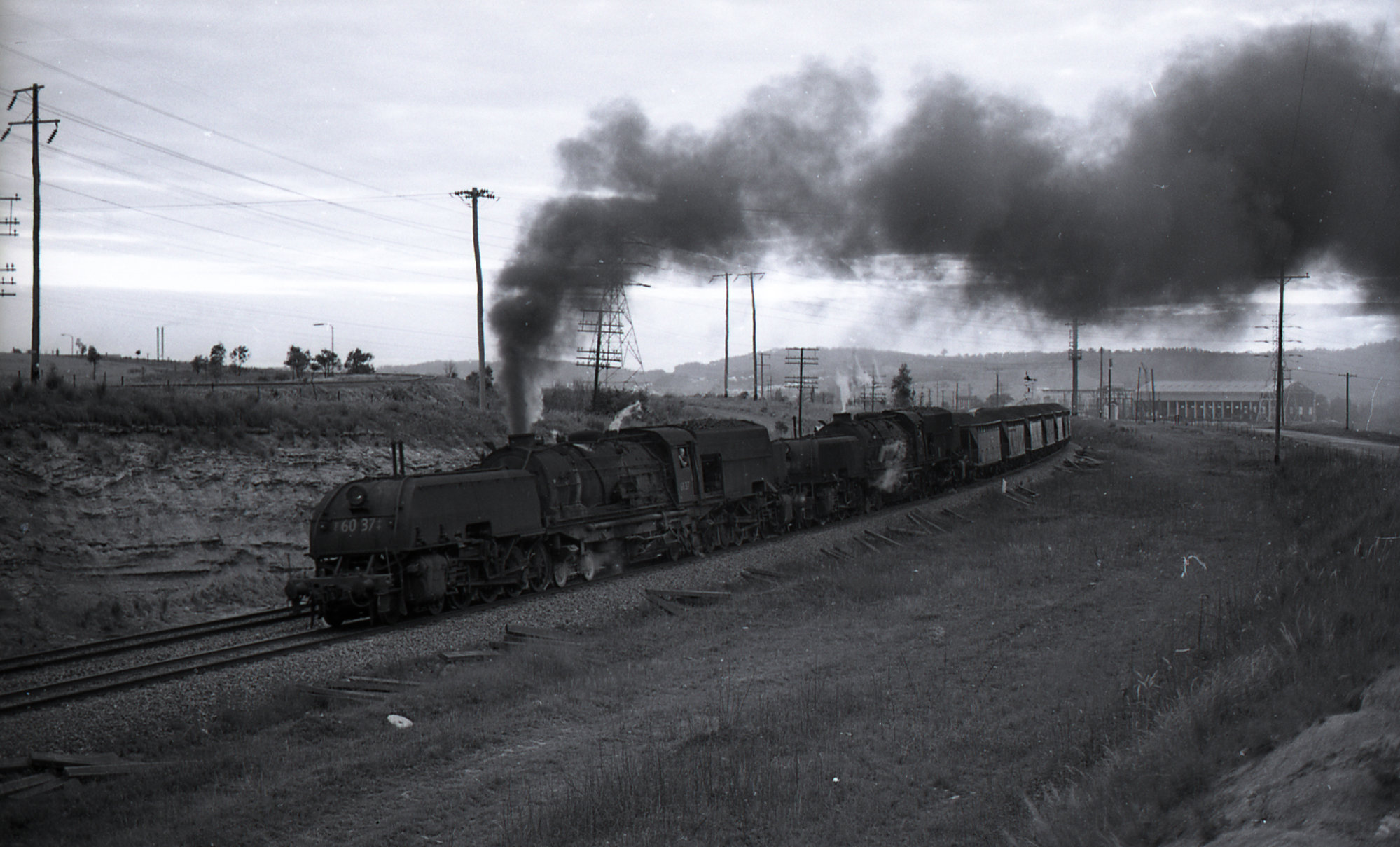 Garratts 6037 and 6009, down coal train, 26 November 1971, Newstan ...