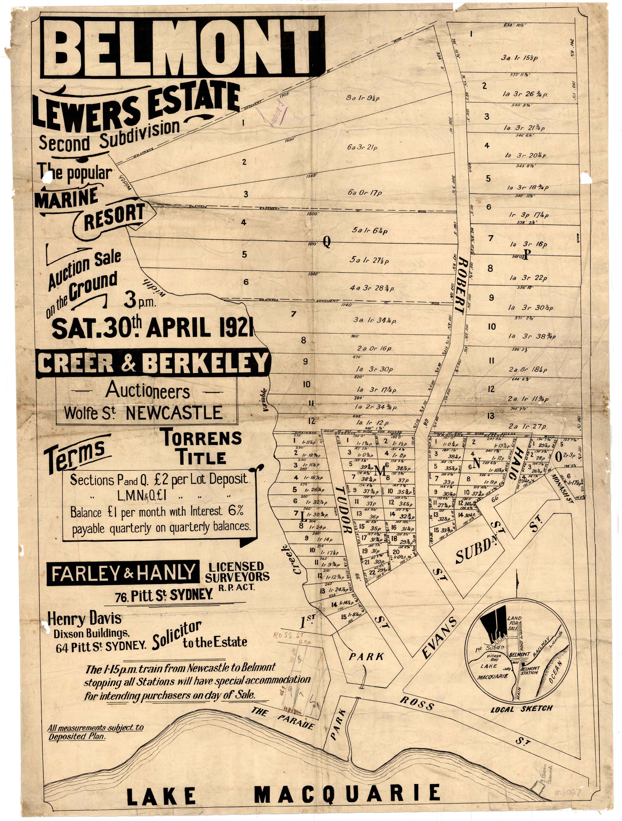 Belmont, Lewers Estate subdivision, Saturday 30th April, 1921. | Living ...