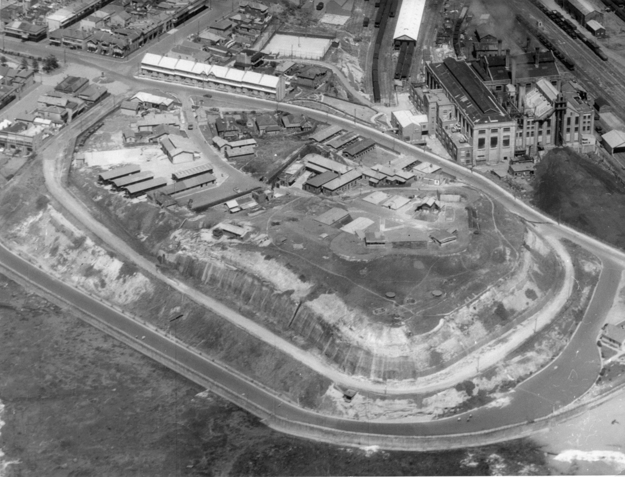 Aerial photograph of Fort Scratchley with camouflage, Newcastle, NSW, 1 ...