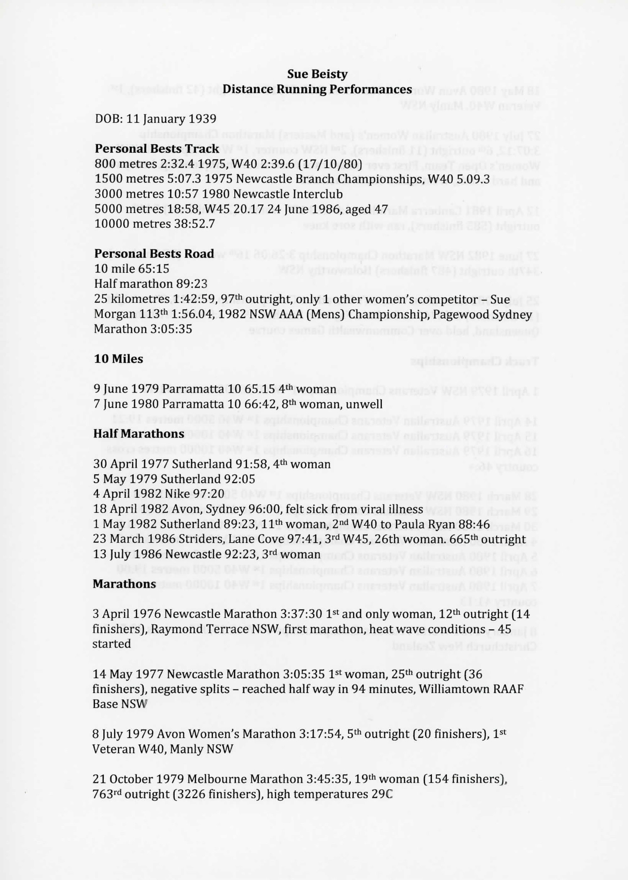 Sue Beisty Distance Running Performance Recordings (1970-80s) | Living ...