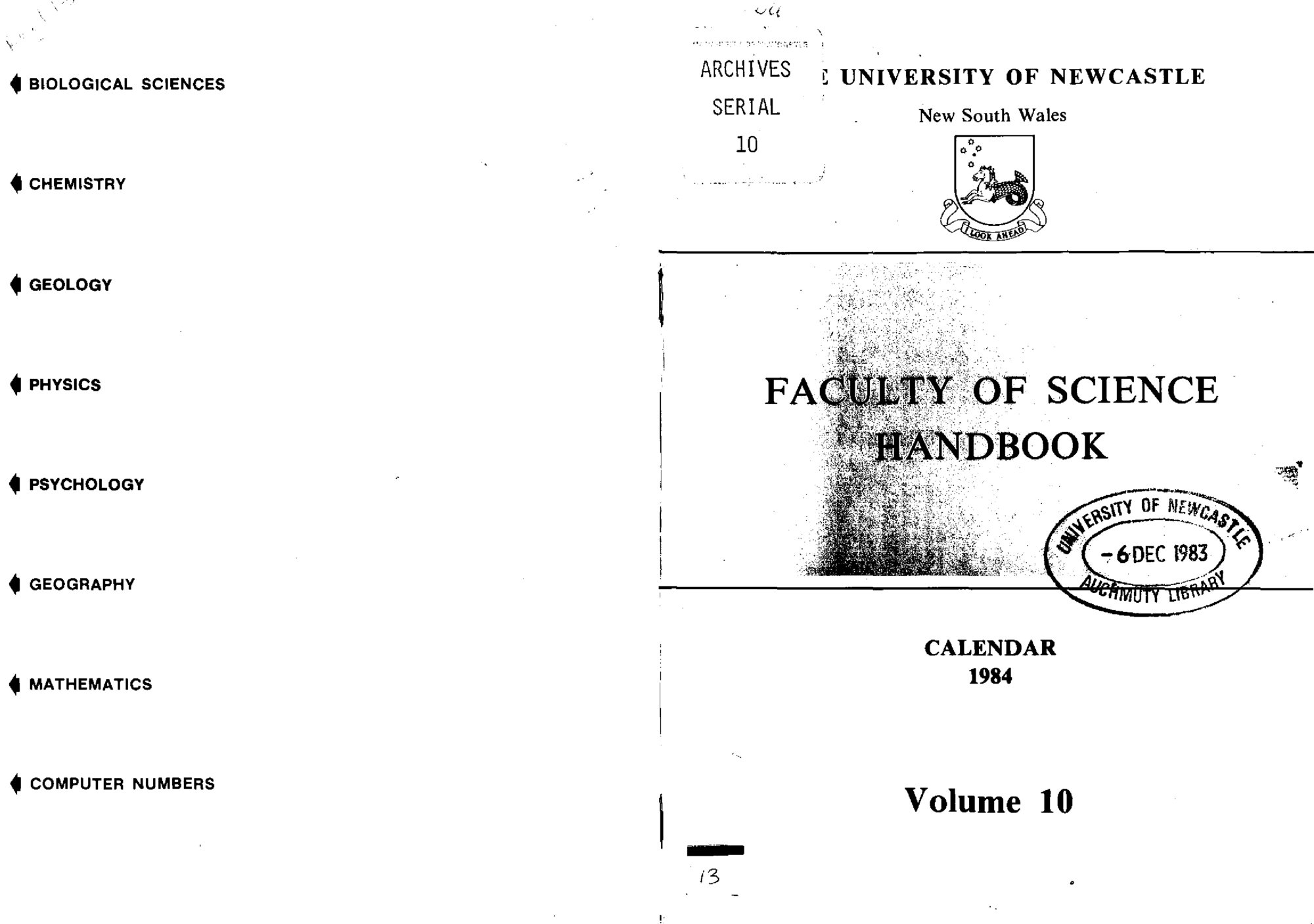 Faculty of Science Handbook, 1984 | Living Histories