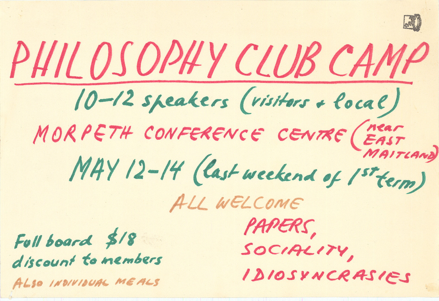 Poster, Philosphy Club camp, Morpeth Conference Centre | Living Histories