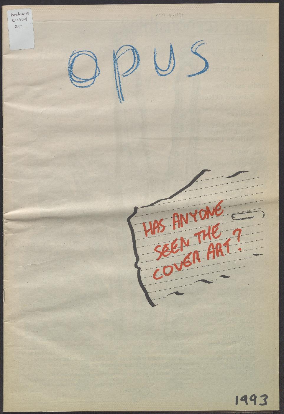OPUS July 1993 Issue 4 | Living Histories